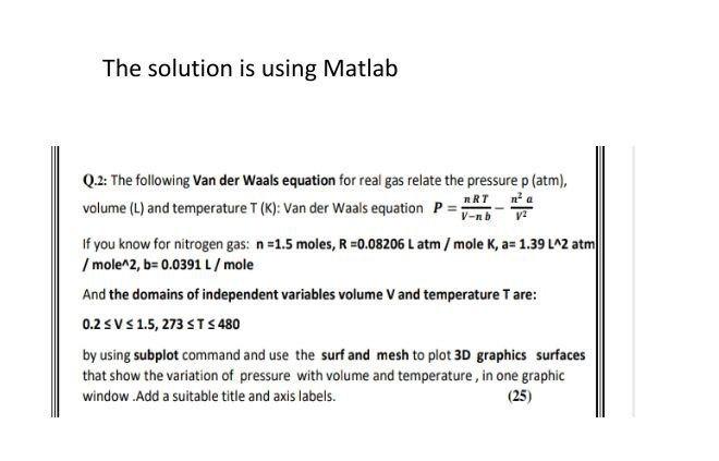 Solved The solution is using Matlab Q.2: The following Van | Chegg.com