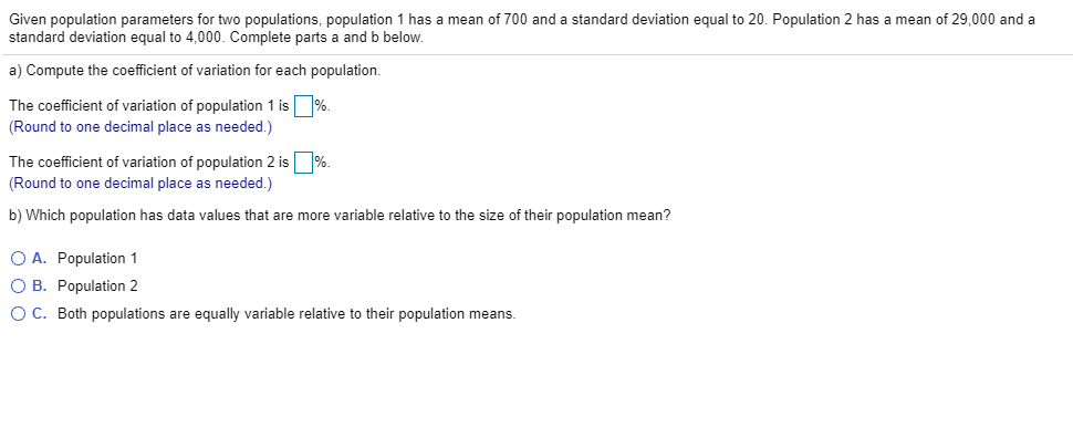 Solved Given population parameters for two populations, | Chegg.com