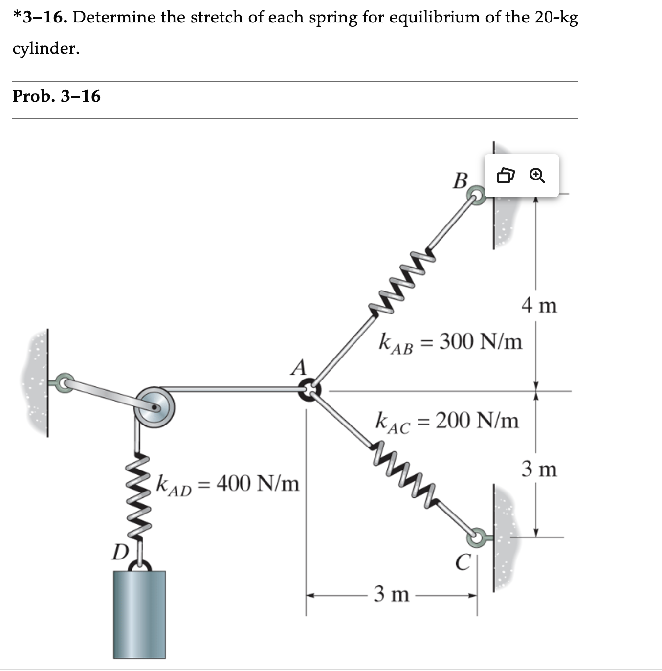 Solved ∗3−16. Determine the stretch of each spring for | Chegg.com