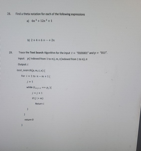Solved 28. Find a theta notation for each of the following | Chegg.com