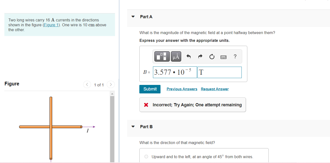 Solved Two long wires carry 16 A currents in the directions | Chegg.com