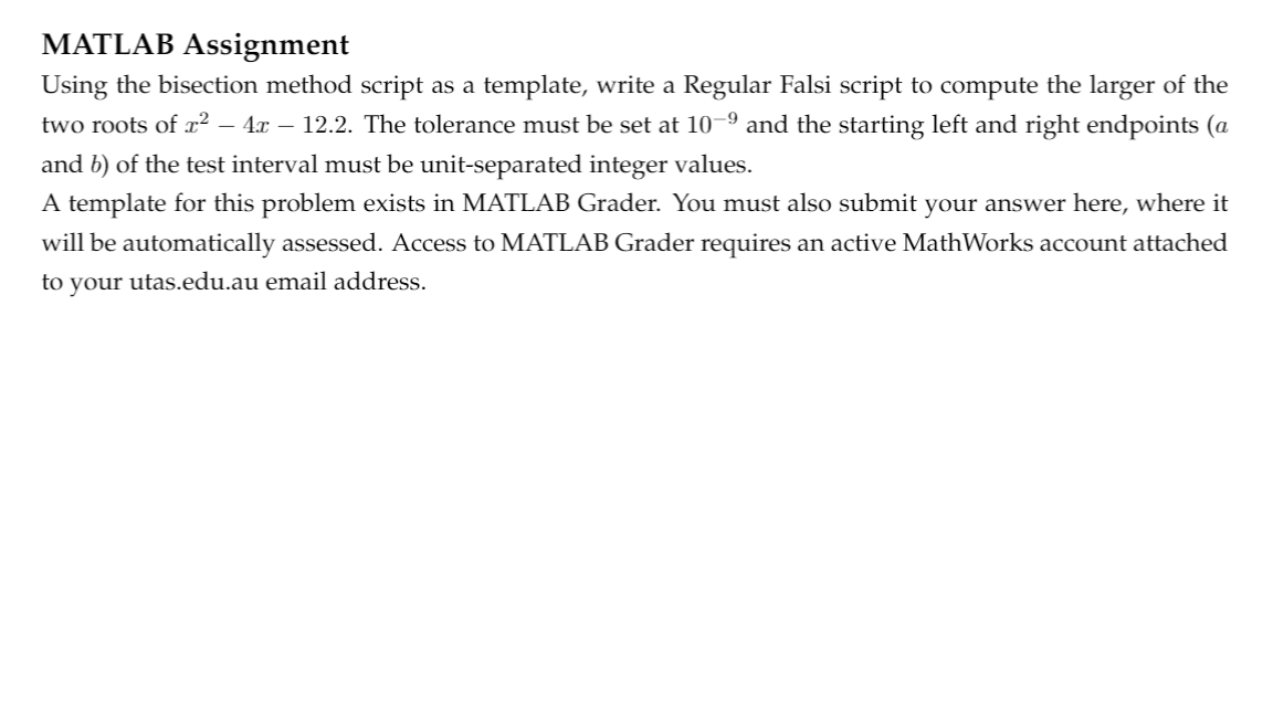 Solved Matlab Assignment Using The Bisection Method Script 0794