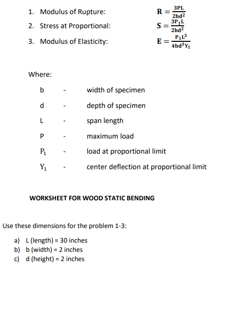 Solved 3P,L 1. Modulus of Rupture: 2. Stress at | Chegg.com