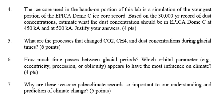 Solved 4. The ice core used in the hands-on portion of this | Chegg.com