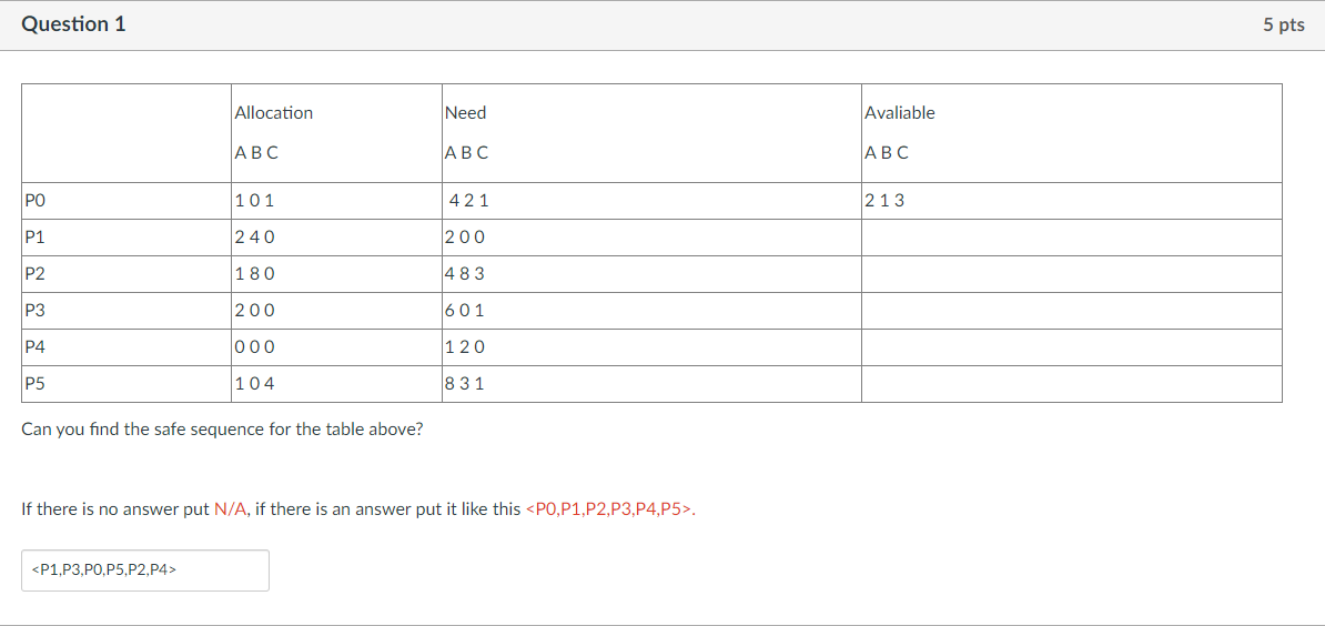 Solved Question 1 Can you find the safe sequence for the | Chegg.com