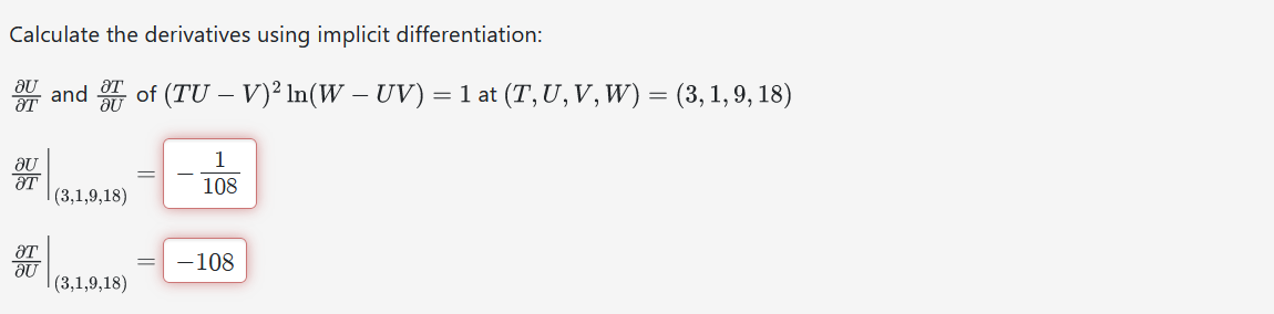 Solved Calculate The Derivatives Using Implicit 