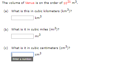 Solved The volume of Venus is on the order of 1021 m² (a) | Chegg.com