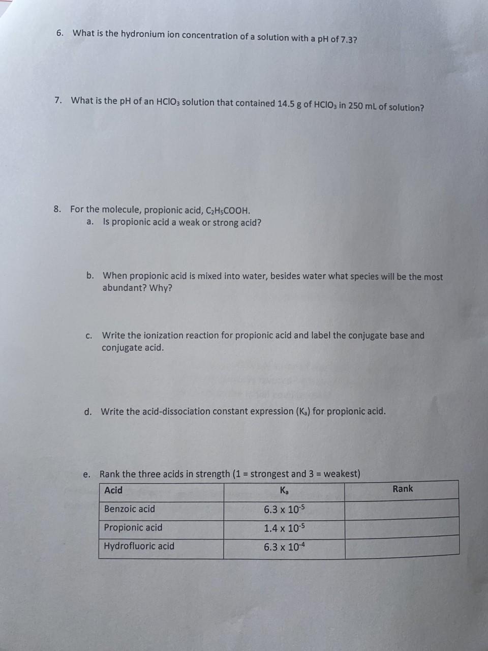 Solved 6. What is the hydronium ion concentration of a | Chegg.com