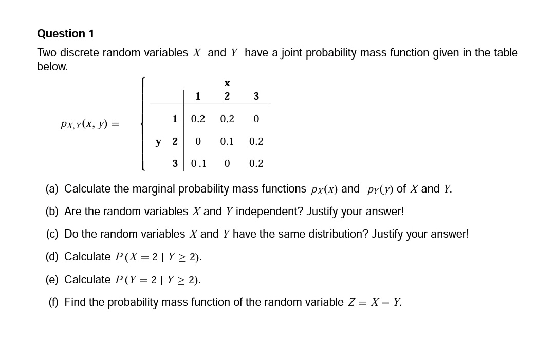 Solved Question 1 Two discrete random variables X and Y have | Chegg.com
