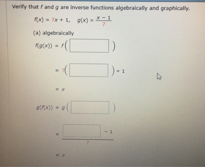 Solved Verify that f and g are inverse functions | Chegg.com