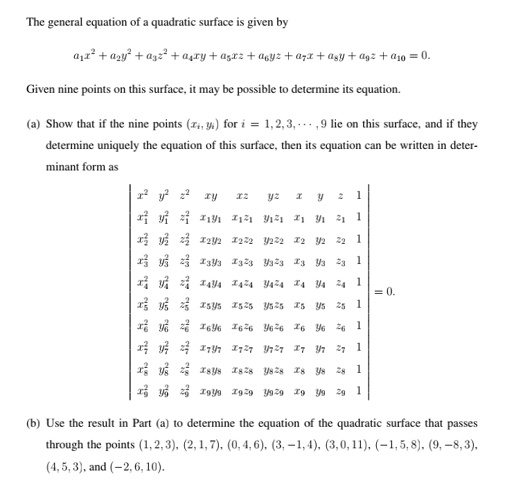 Solved The general equation of a quadratic surface is given | Chegg.com