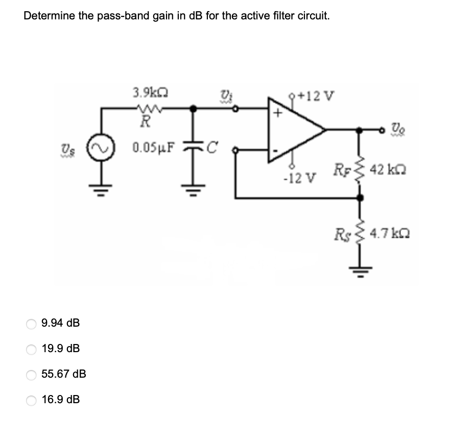Solved Determine the pass-band gain in dB for the active | Chegg.com