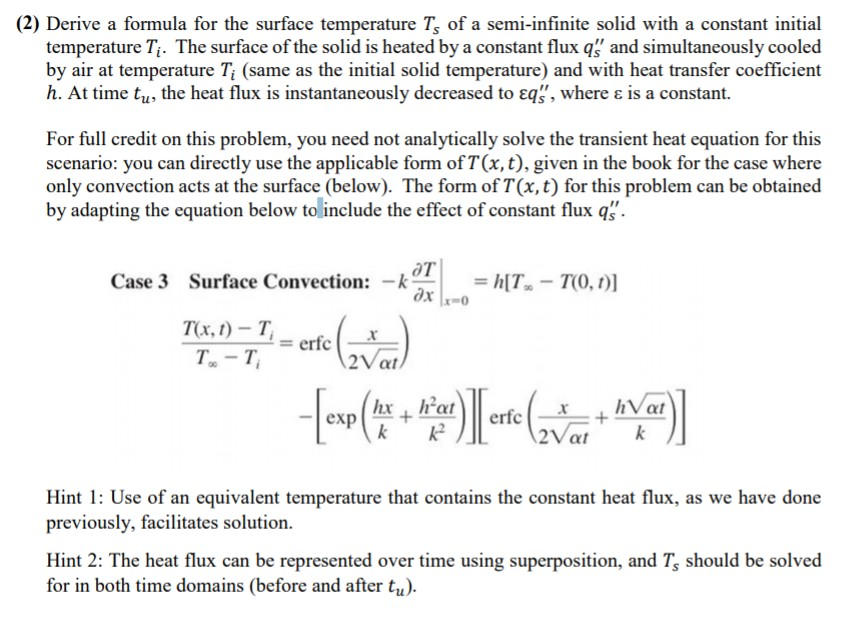 (2) Derive a formula for the surface temperature Ts | Chegg.com