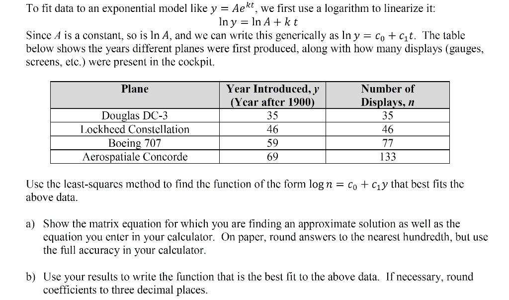 Solved To fit data to an exponential model like y = AeKt, we | Chegg.com
