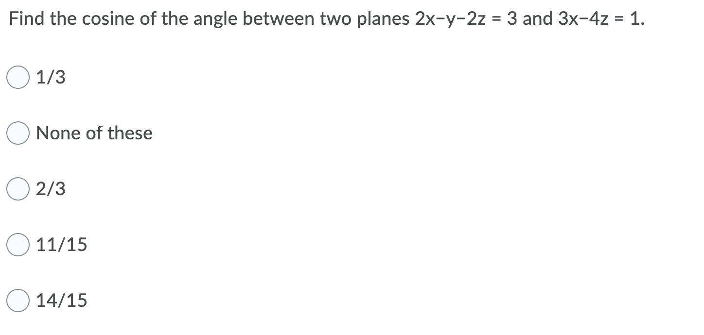 Solved Find the cosine of the angle between two planes | Chegg.com