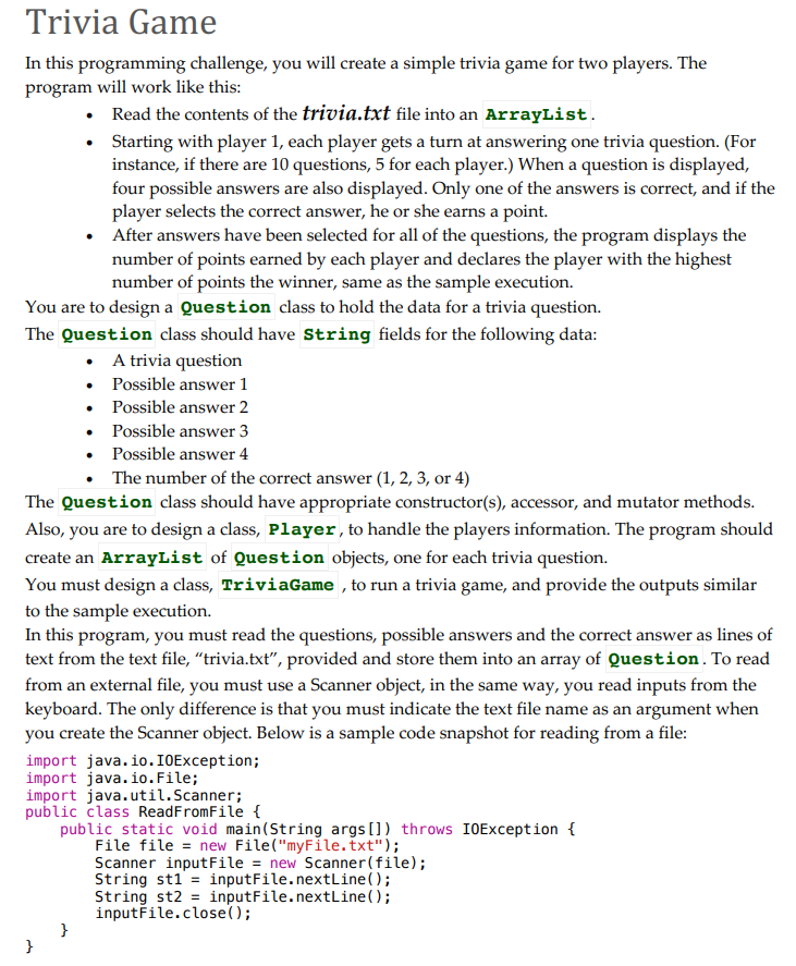 Solved Trivia Game In this programming challenge, you will | Chegg.com