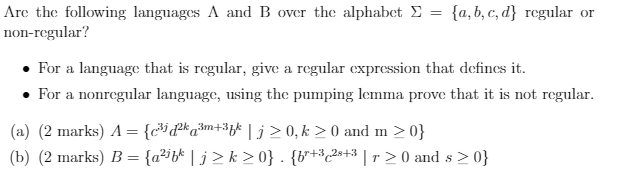 Solved = Are the following languages A and B over the | Chegg.com
