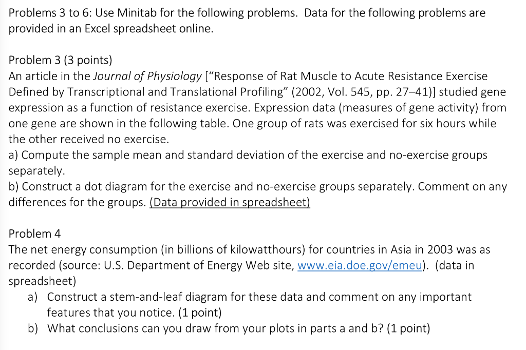 Problems 3 to 6: Use Minitab for the following | Chegg.com