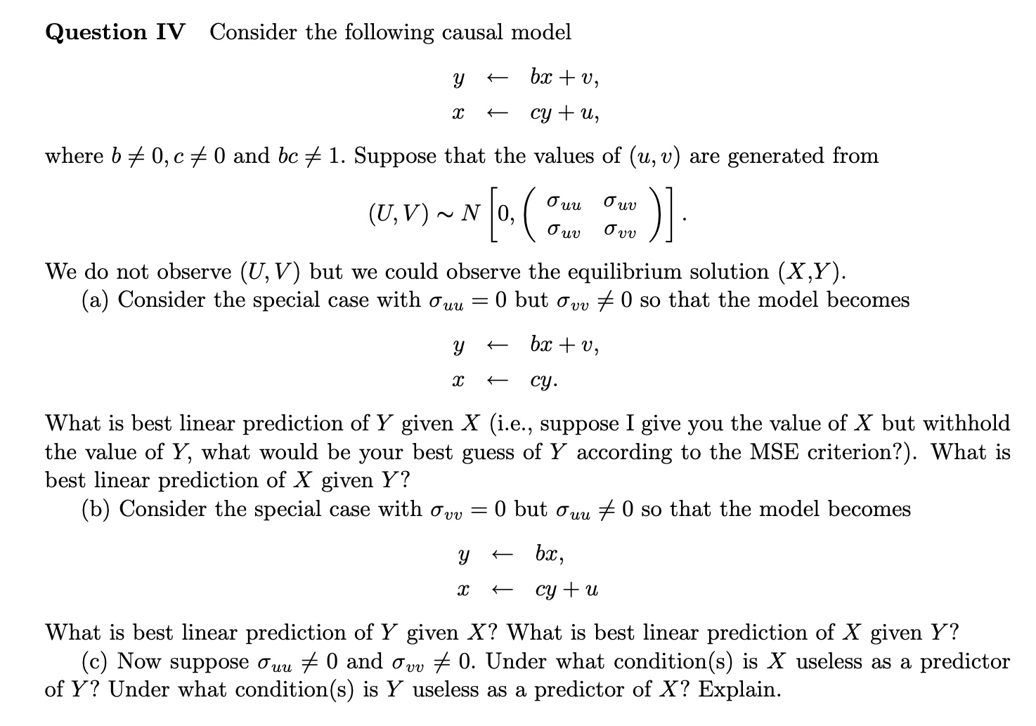 Solved Question IV Consider the following causal model \\[ | Chegg.com