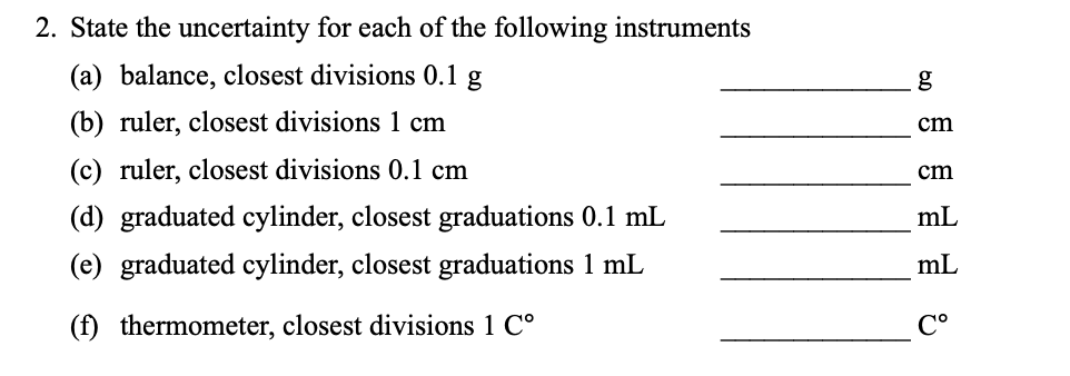 Solved cm 2. State the uncertainty for each of the following | Chegg.com