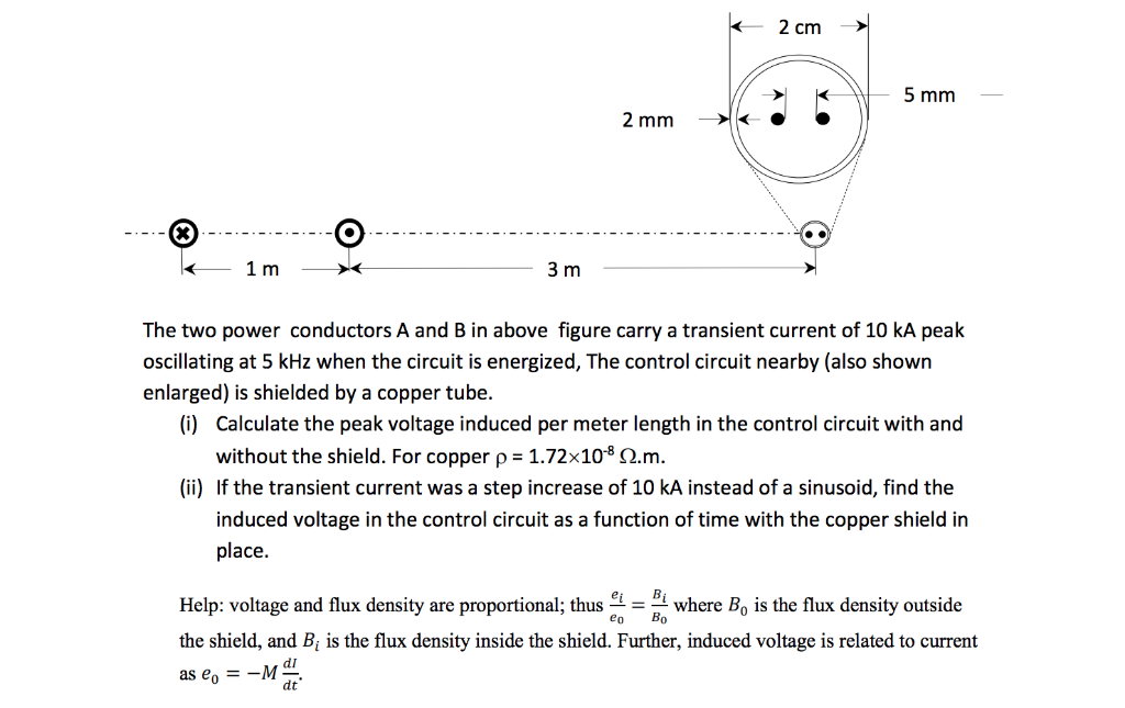 2 cm> 5 mm 1 m 3 m The two power conductors A and B | Chegg.com