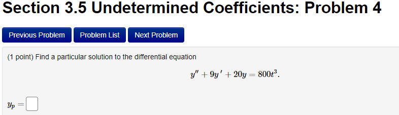 Solved Section 3.5 Undetermined Coefficients: Problem 4 | Chegg.com