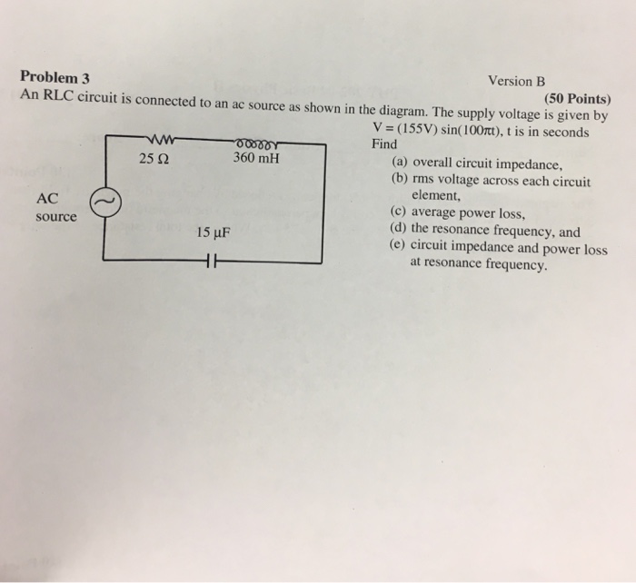 Solved An RLC circuit is to an ac source as shown in the | Chegg.com