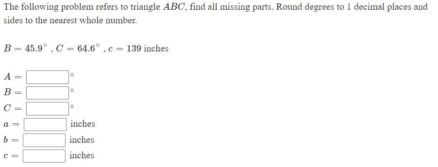 Solved The following problem refers to triangle ABC, find | Chegg.com