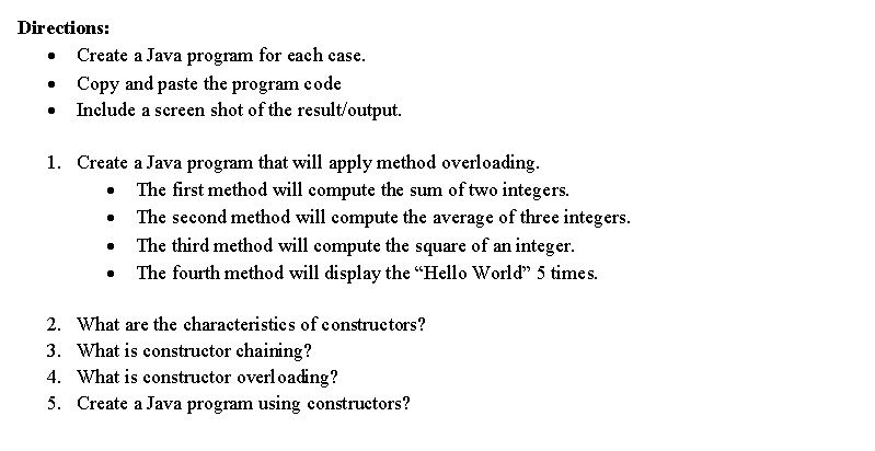 Solved Directions: · Create a Java program for each case. | Chegg.com