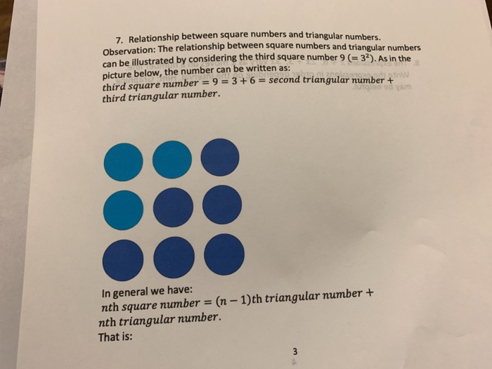Solved 7. Relationship between square numbers and triangular | Chegg.com
