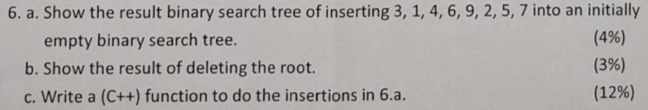 Solved 6. a. Show the result binary search tree of inserting | Chegg.com