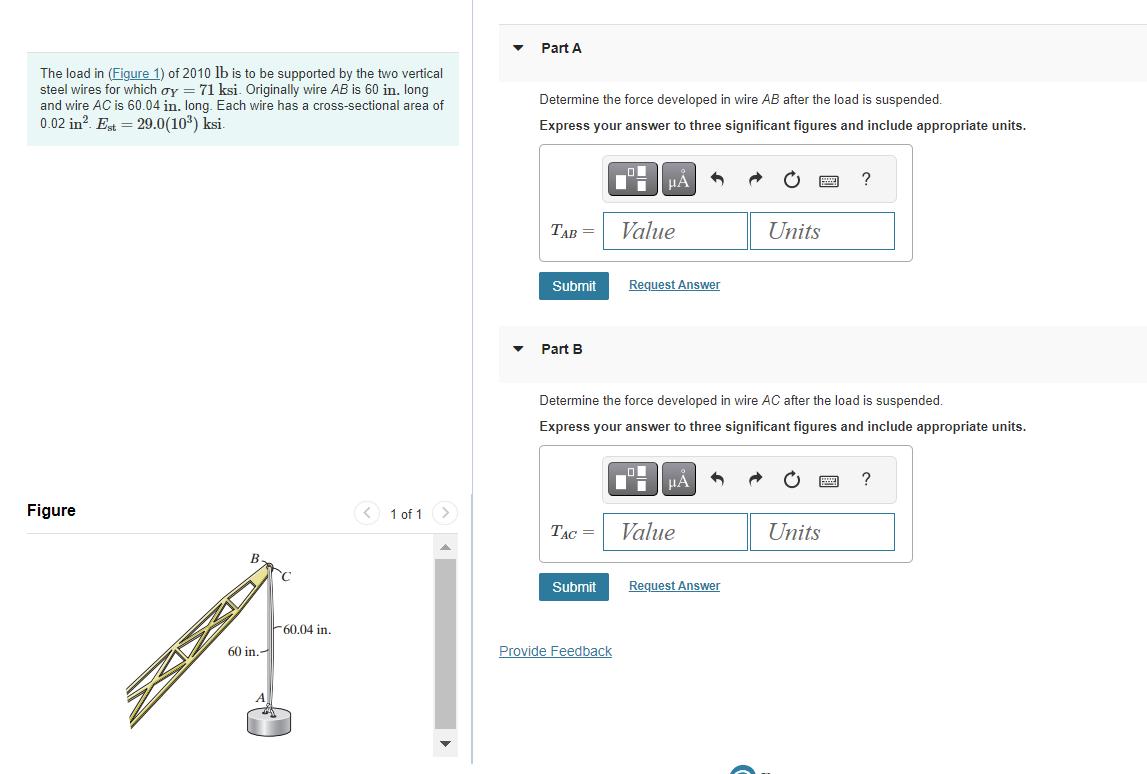 Solved The load in of 2010lb is to be supported by the two | Chegg.com