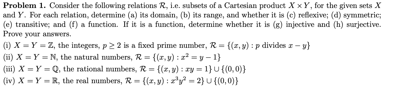 Solved Problem 1. Consider the following relations R, i.e. | Chegg.com