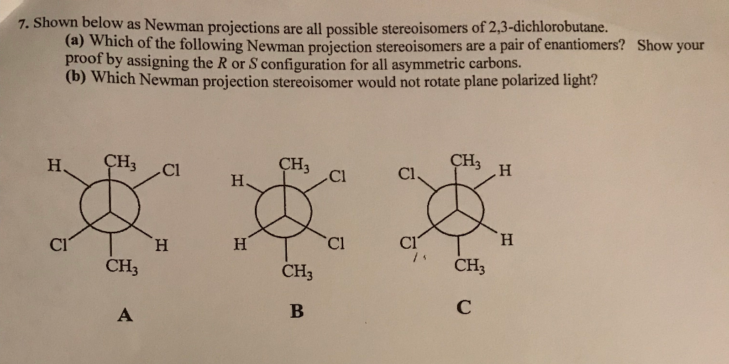Solved 7. Shown below as Newman projections are all possible | Chegg.com