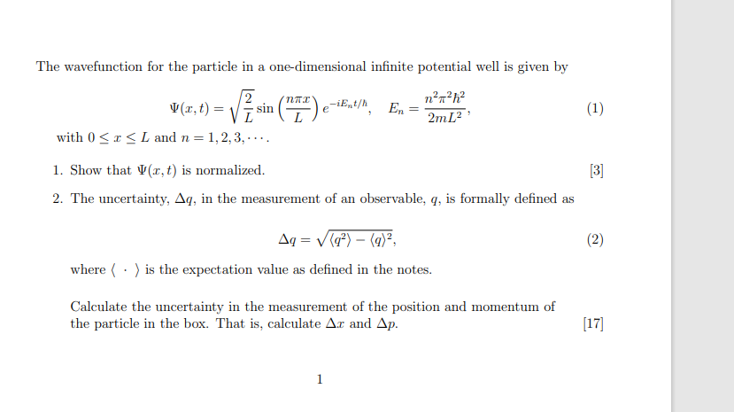 Solved The wavefunction for the particle in a | Chegg.com