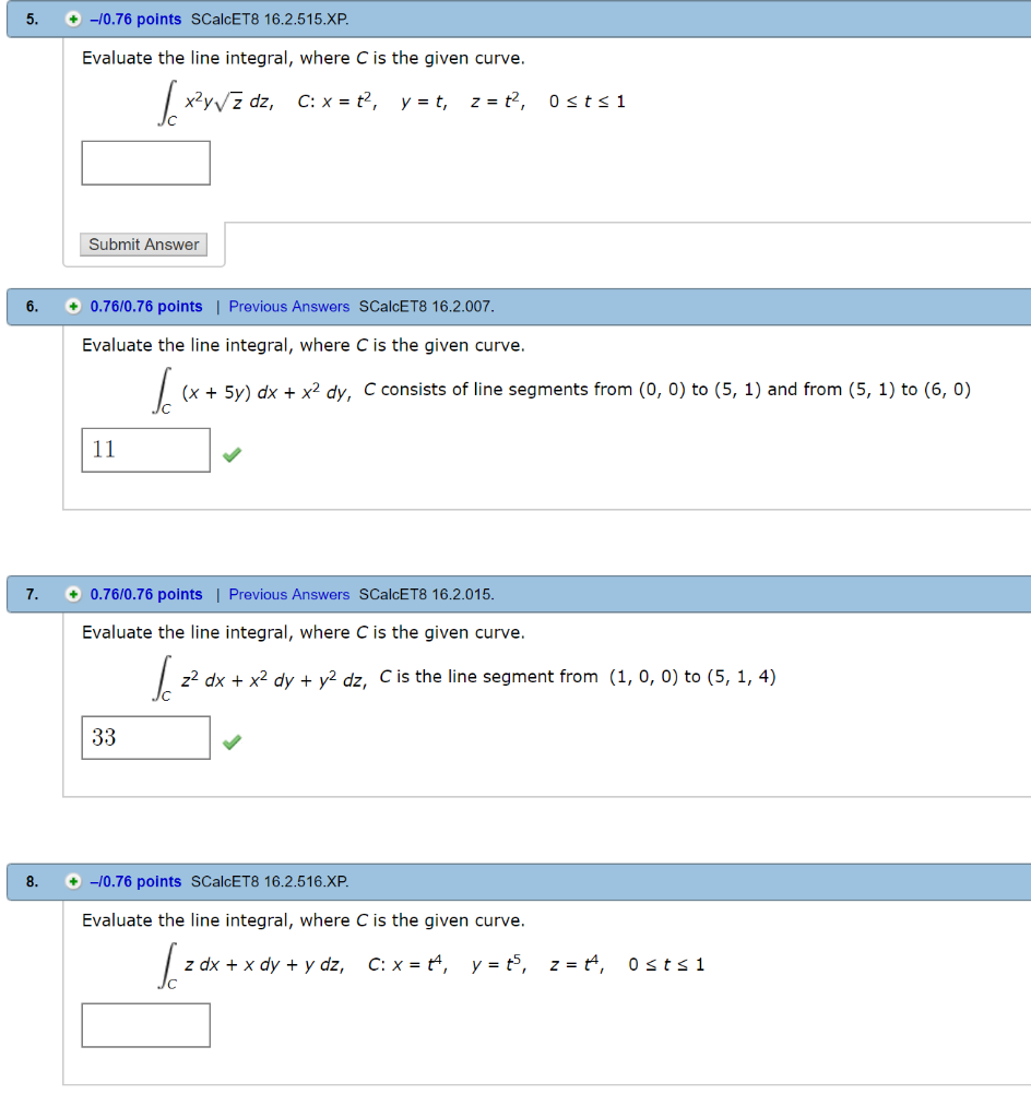 Solved 5. + -10.76 points SCalcET8 16.2.51 5.XP Evaluate the | Chegg.com