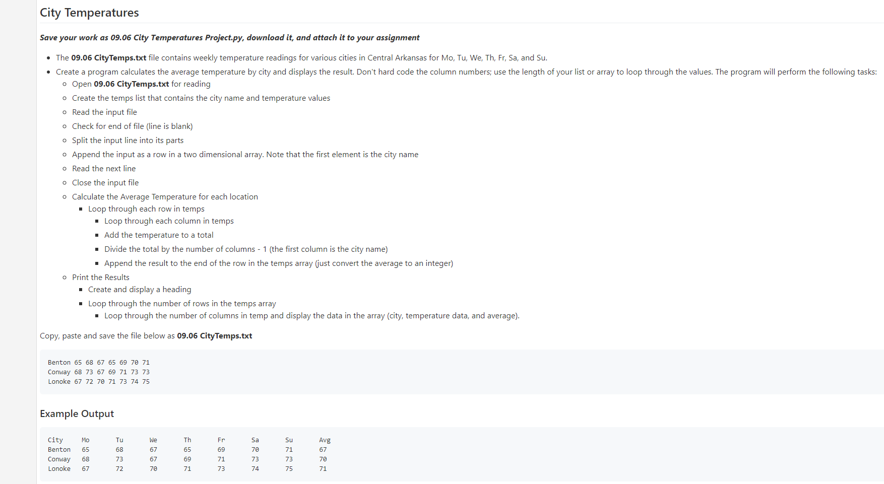 Solved City Temperatures Save your work as 09.06 City | Chegg.com