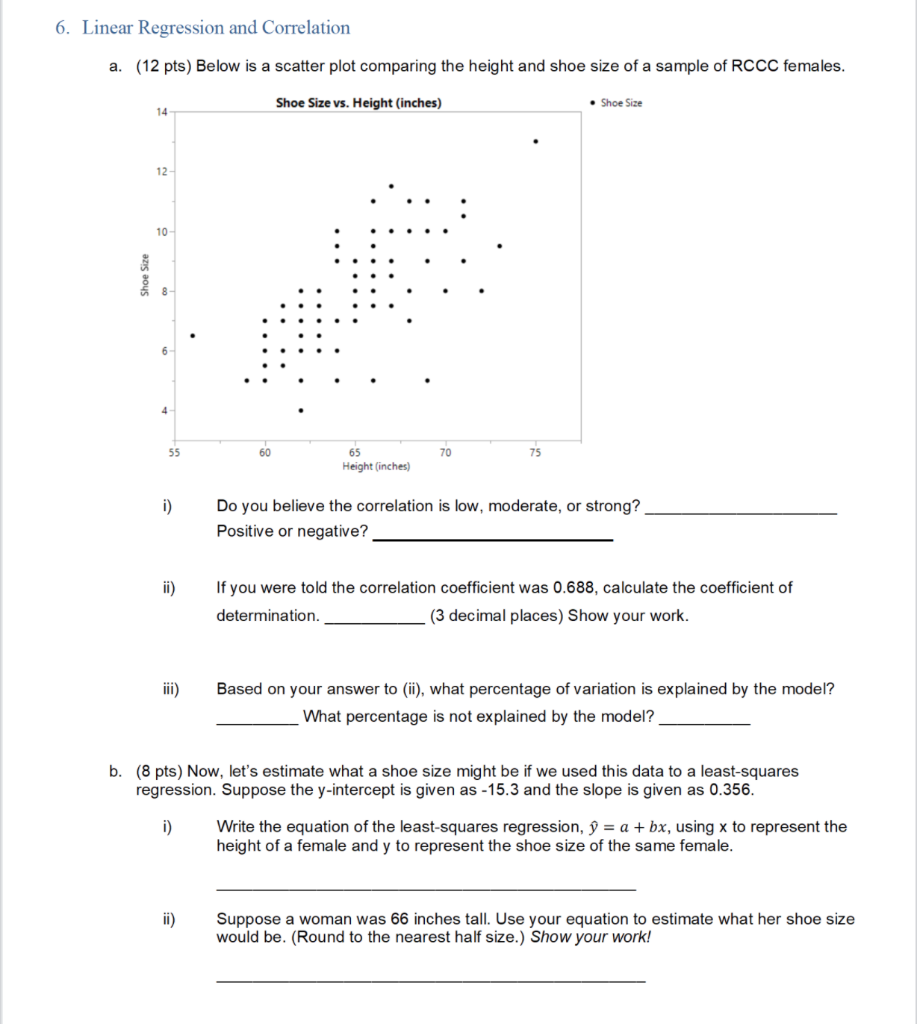 Solved 6. Linear Regression and Correlation a. (12 pts) | Chegg.com