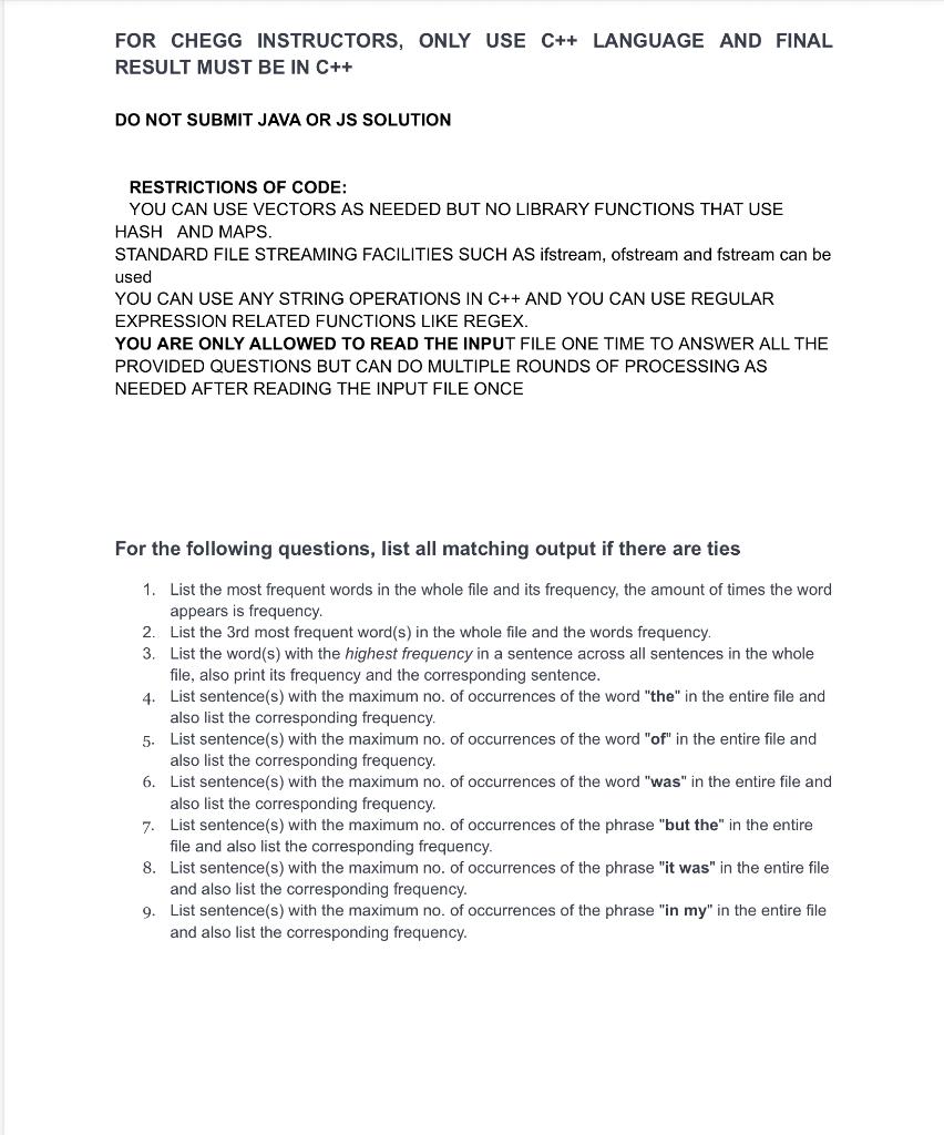 Solved FOR CHEGG INSTRUCTORS, ONLY USE C++ LANGUAGE AND | Chegg.com