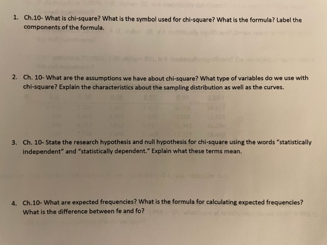 Solved 1. Ch.10- What is chi-square? What is the symbol used | Chegg.com