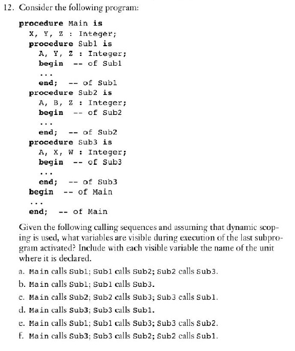 Solved 12 Consider The Following Program Procedure Main Is
