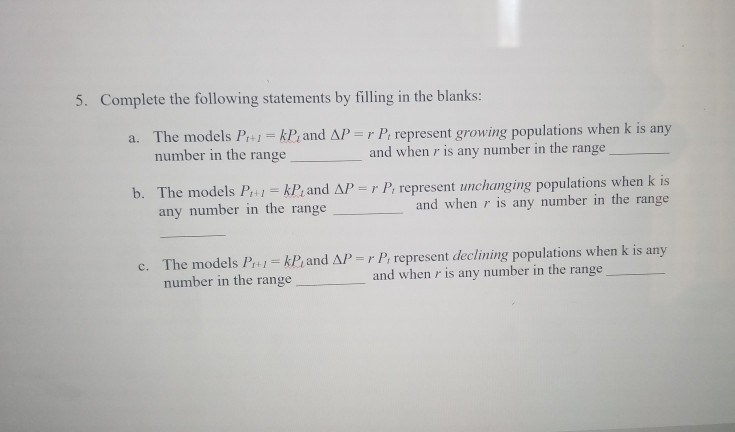 Solved 5. Complete the following statements by filling in | Chegg.com
