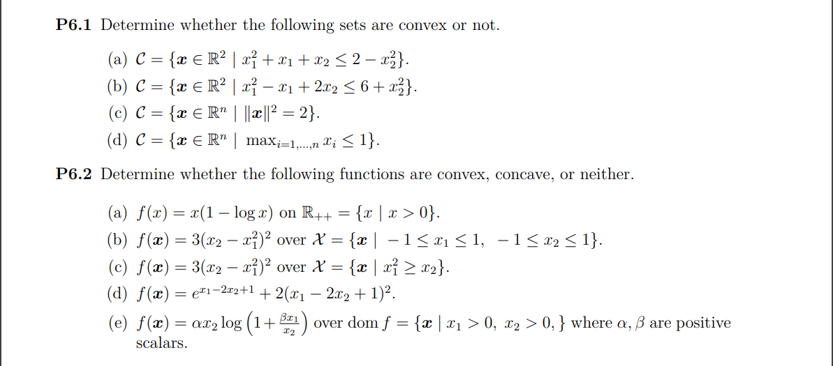Solved P6.1 Determine whether the following sets are convex | Chegg.com
