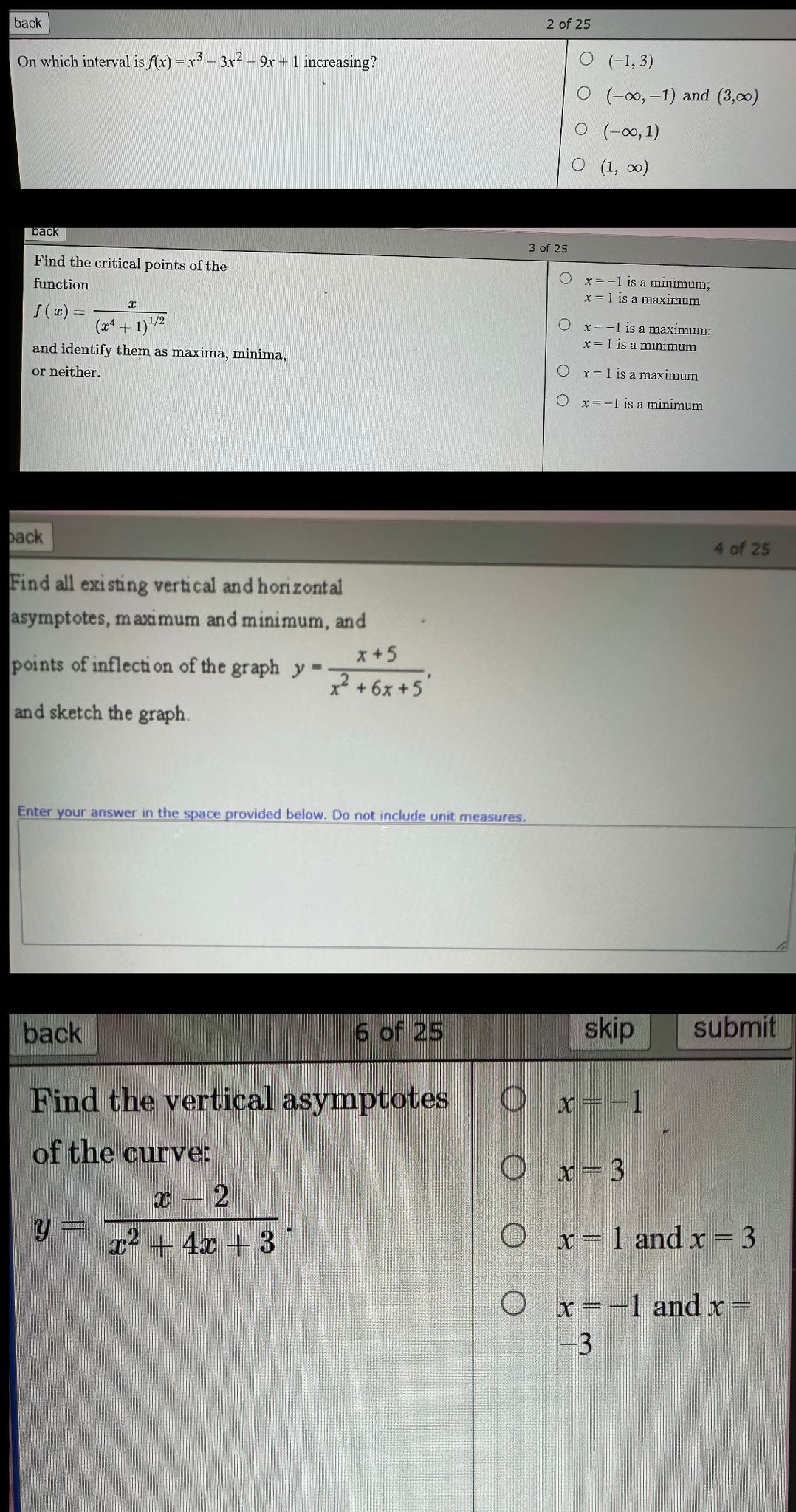 Solved back pack 4 of 25 Find all existing vertical and | Chegg.com