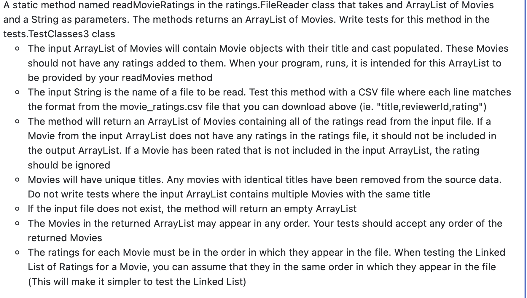 Solved A static method named readMovieRatings in the | Chegg.com