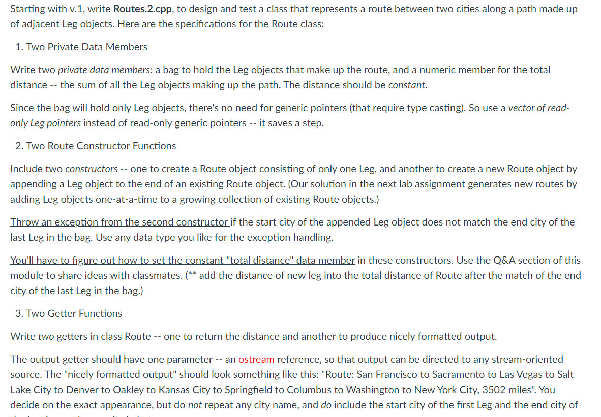 Starting with v.1, write Routes.2.cpp, to design and | Chegg.com