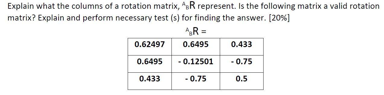 Solved Explain what the columns of a rotation matrix, AB R | Chegg.com