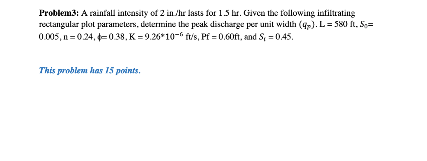 Solved Problem3: A rainfall intensity of 2in./hr lasts for | Chegg.com
