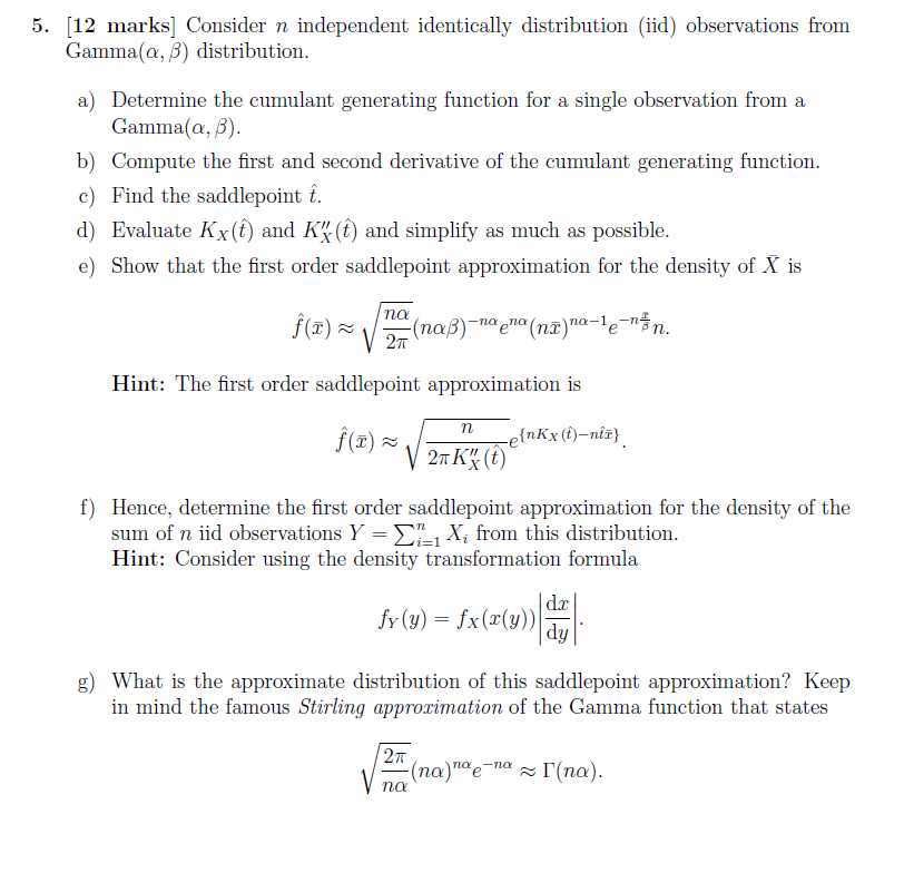 5. (12 marks] Consider n independent identically | Chegg.com