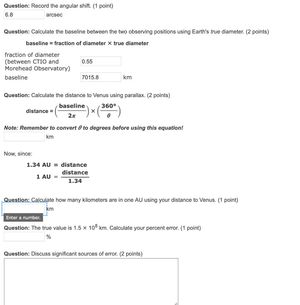 Solved Angular shift of Venus= 6.8 arcseconds Fraction of | Chegg.com